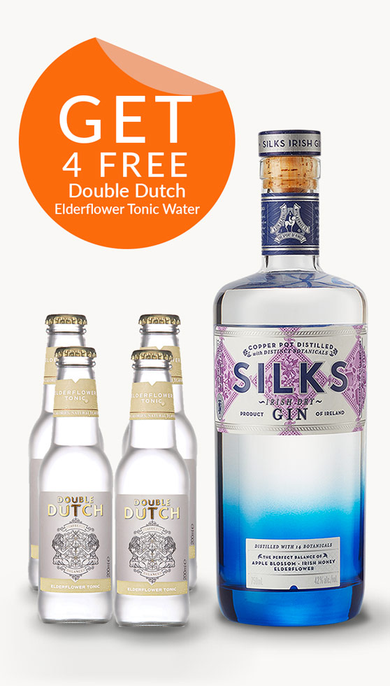 Silks Irish Dry Gin with 4 FREE Double Dutch Elderflower Tonic Water ...